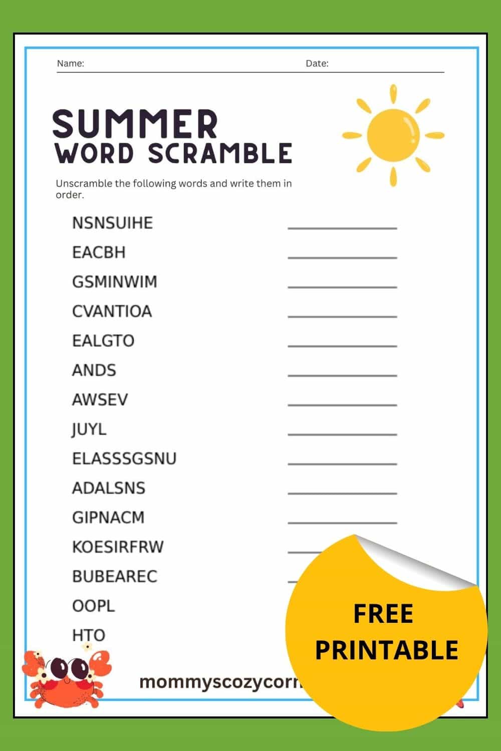 8 Free Season Word Scramble Printables For Kids