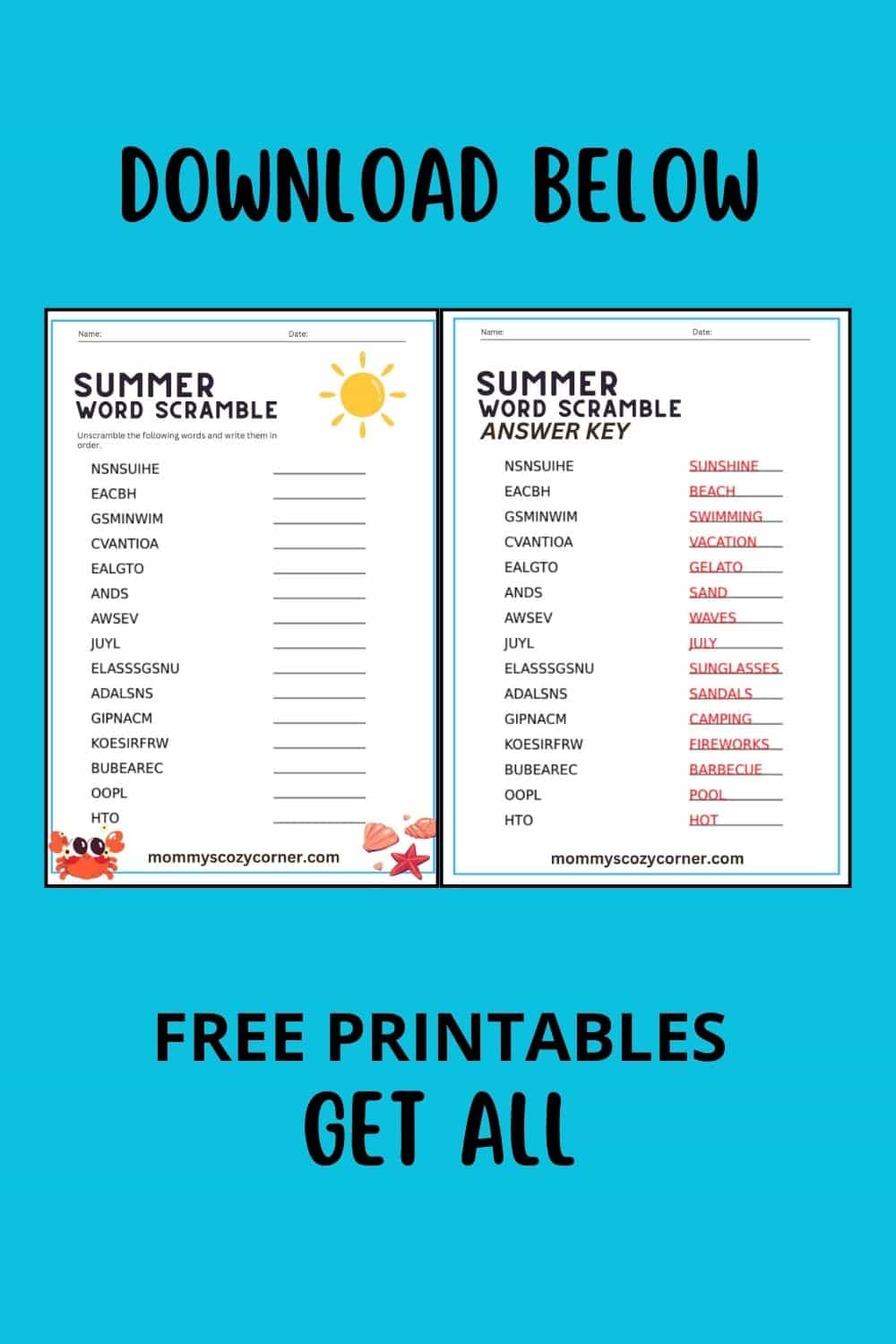 2 Free Summer Word Scramble Printables With Answer Keys