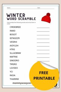 2 Winter Word Scramble Printables With Answer Keys