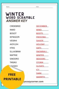 2 Winter Word Scramble Printables With Answer Keys