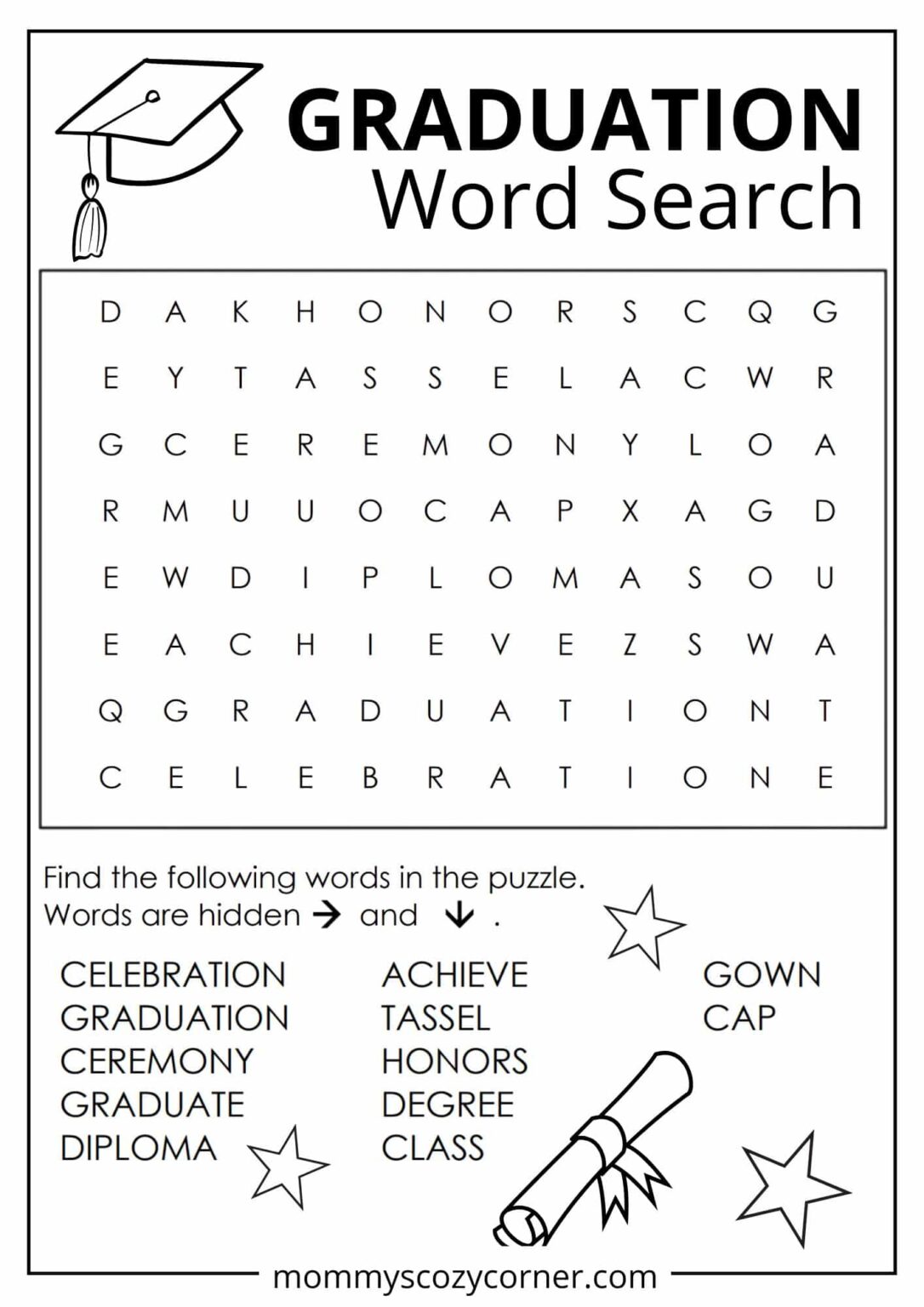3 Easy Graduation Word Search Printables For Kids