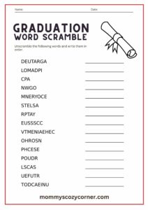 2 Graduation Word Scramble Worksheets With Answer Keys