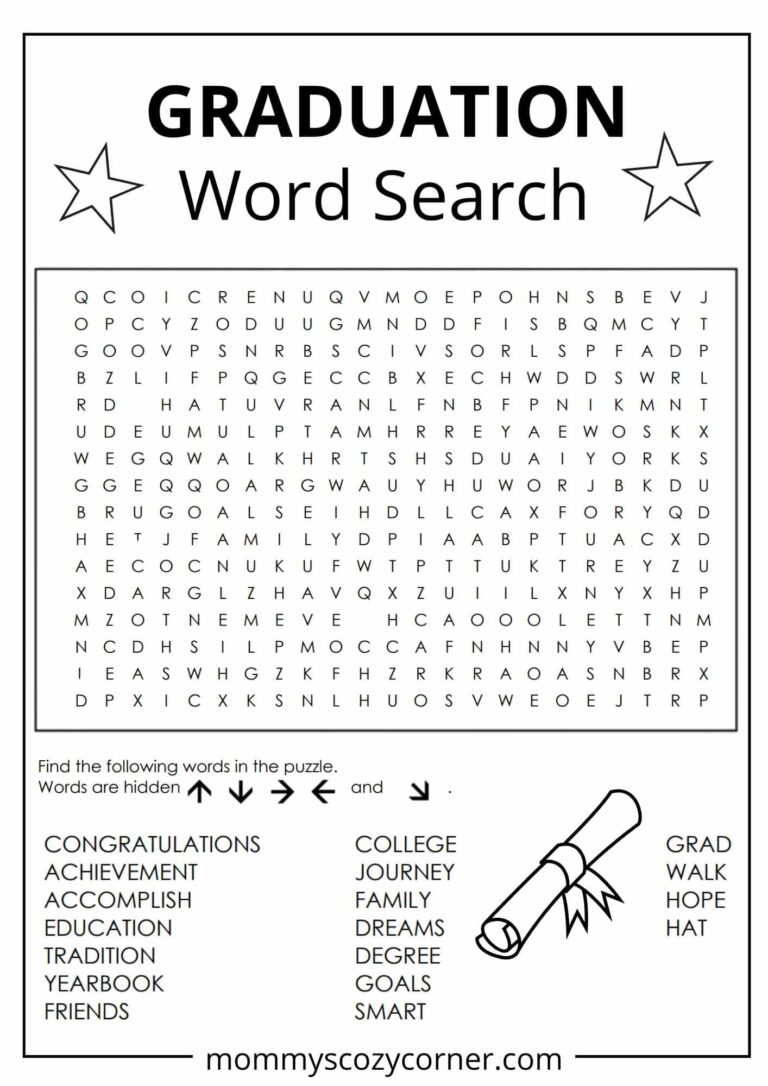 3 Hard Graduation Word Search Printables For Kids