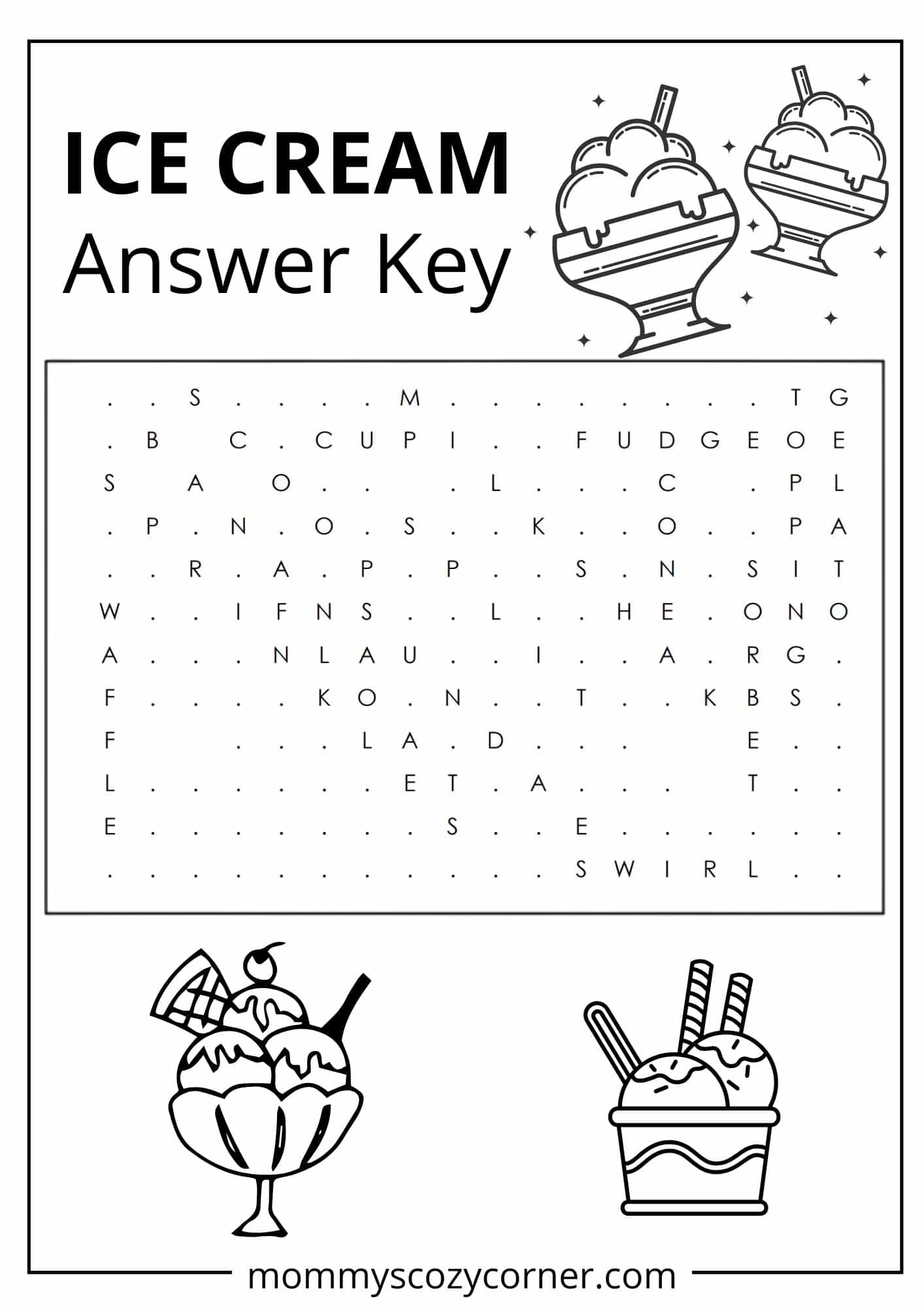 2 Ice Cream Word Search Printables with Answer Keys