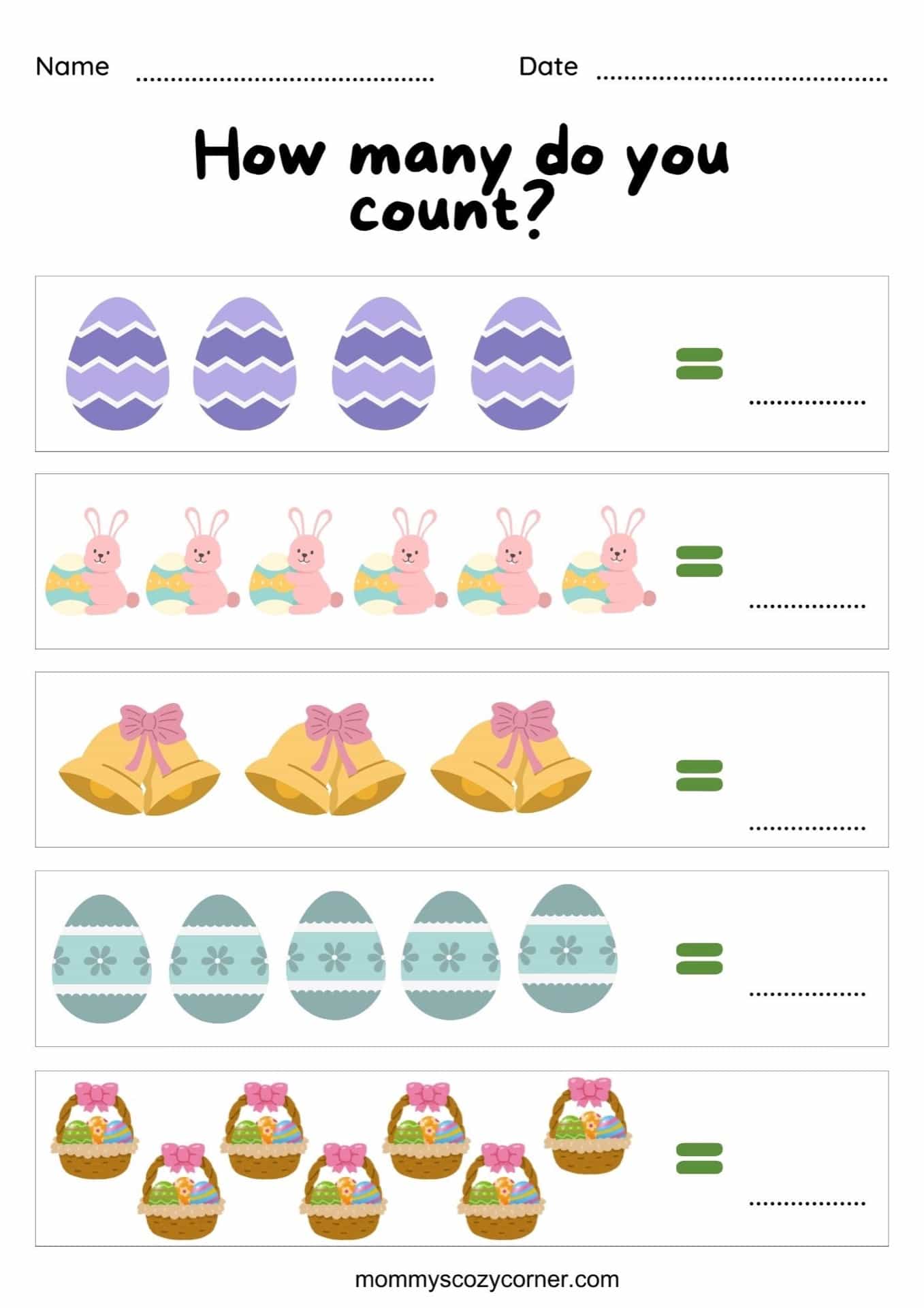 2 Easter How Many Do You Count Preschool Math Worksheets