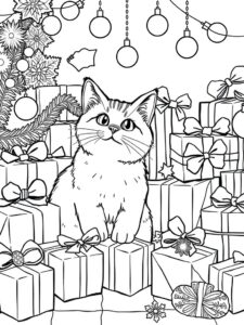 37 Festive Christmas Cat Coloring Pages for Holiday Fun