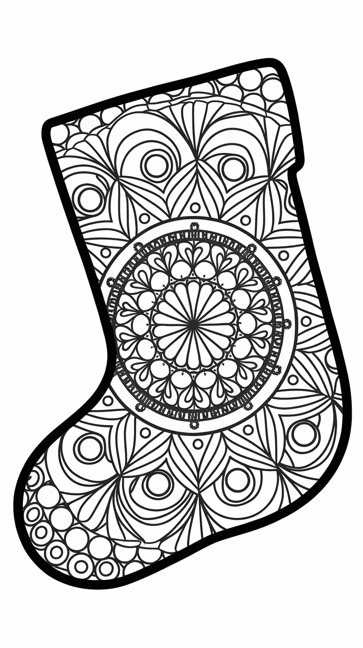 13 Christmas Stocking Mandala Coloring Pages