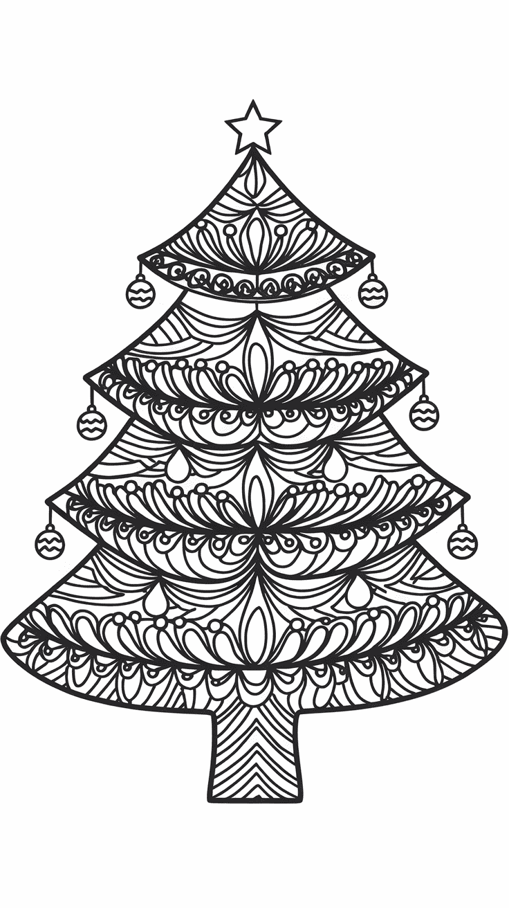 10 Christmas Tree Mandala Coloring Pages