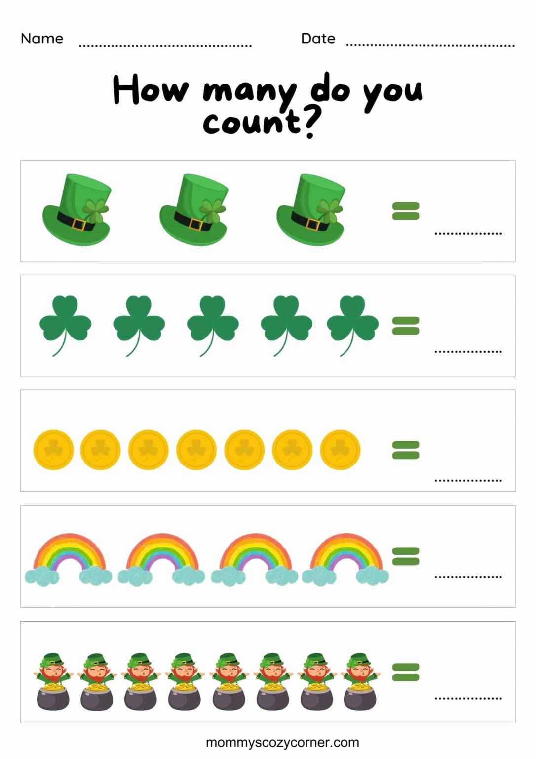 St Patrick's Day Math Worksheet: How Many Do You Count