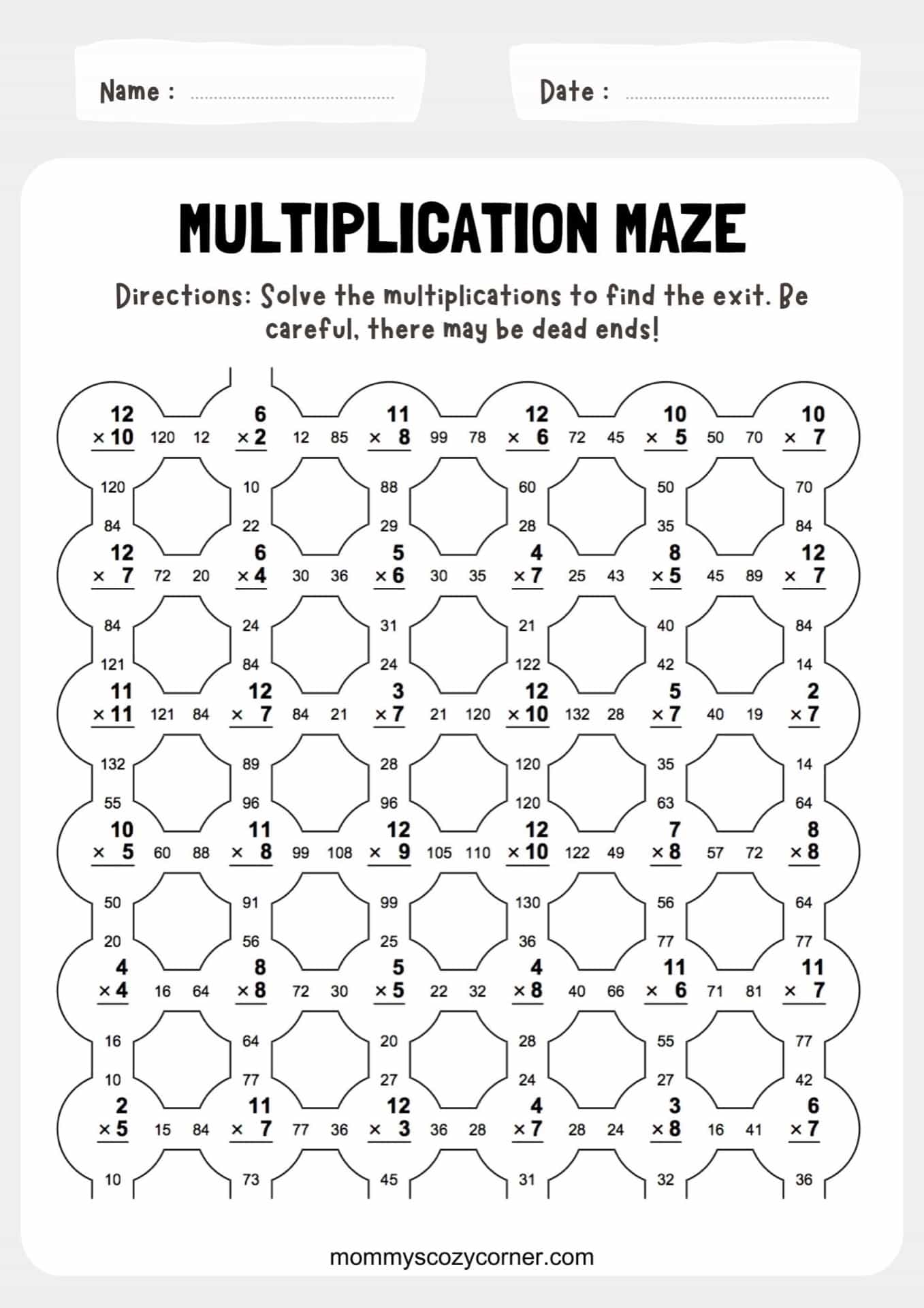 2 Multiplication Maze Activities With Answer Key